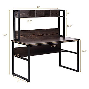 Tangkula Computer Desk with Hutch, Home Office Desk Study Writing Desk with Storage Bookshelves, Space Saving Computer Workstation for Home Office (Dark Walnut)