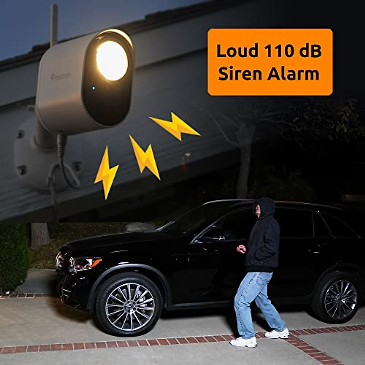 TOUCAN Outdoor Floodlight Security Camera, Plug-in Power, Bright LED Light, Night Vision, Radar Motion Detection, 2-Way Audio, Works with Alexa & Google Home, 1080P HD Video, No Subscription Required