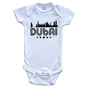 Dubai United Arab Emirates Skyline Retro Style One Piece Baby Bodysuit, 12 Months White