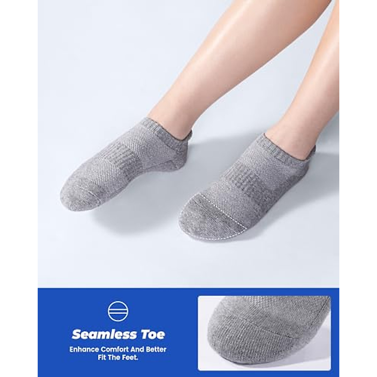 IDEGG 8 Pairs Ankle Performance Athletic Running Socks Low Cut Sports Tab Socks for Women and Men (Grey, Women Size:8-12)