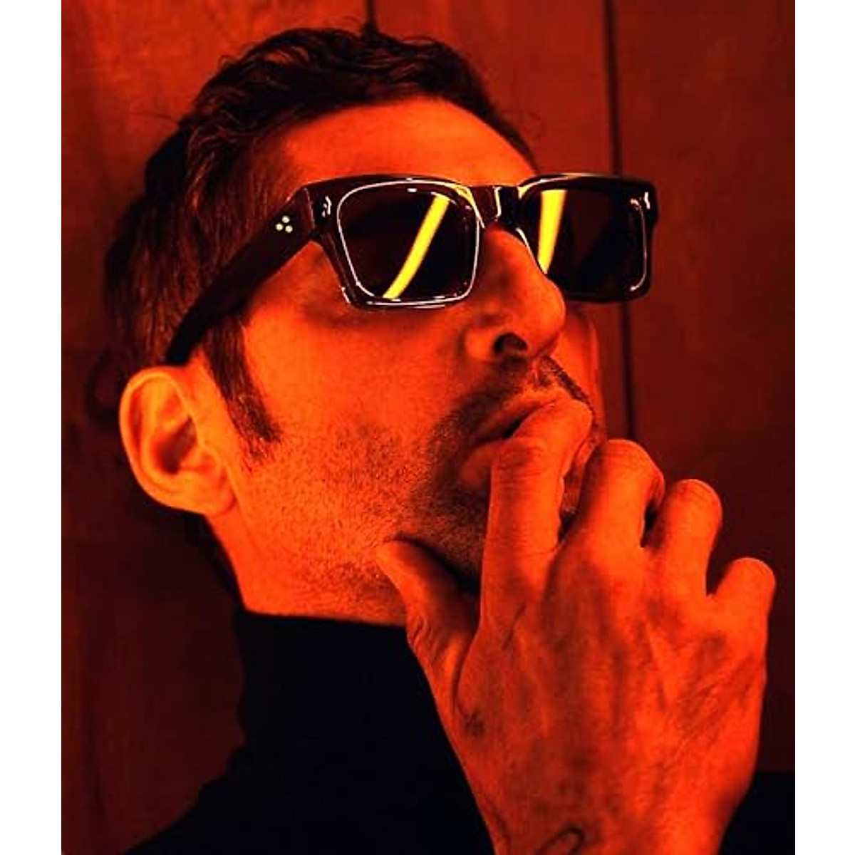 EYLRIM Square Frame Sunglasses for Women Men Trendy Thick Frame Rectangle Sun Glasses Black Shades(01 Black/Grey)