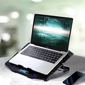 TAEHFUS Laptop Cooling Pad 5 Fans, Perfect for The Laptop Under 17.3 inchs, Blue Lights, Quiet and 2 USB switchs