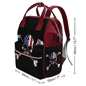 American Flag Skull Diaper Bag Backpack Large Capacity Mommy Bags Multifunction Nappy Bag Travel Back Pack Red-Style