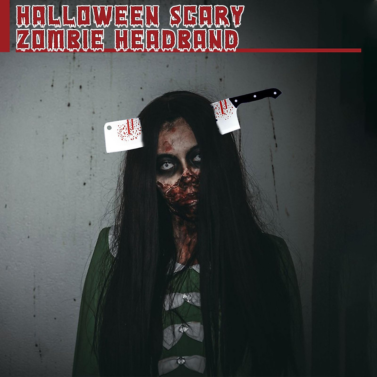 6 Packs Halloween Costume Horror Headbands Rubber Plastic Knife Cleaver and Scissor Through Head Hair Bands Zombie Accessories Headbands for Men Women Teen Makeup Scary Costume Halloween Party Favor