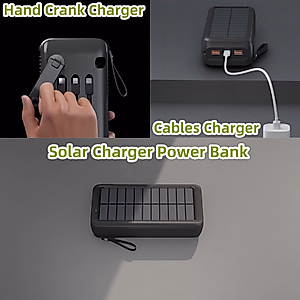PECUWE Solar Power Bank Charger 63200mAh Hand Crank Fast Charging Power Bank Outputs Inputs Solar Portable Charger 4 flashlights for Camping Gear Accessories Essentials