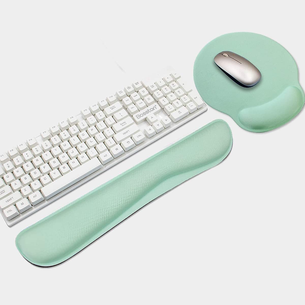 AORTDES Ergonomic Keyboard Mouse Pad Wrist Support Set - Anti-Slip Keyboard Mice Mat Wrist Rest for Laptop/Computer Gaming/Office - Comfortable for Easy Typing & Pain Relief(KWRP-Green)