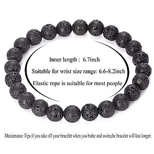 Hamoery Men Women 8mm Natural Stone Lava Rock Diffuser Bracelet Elastic Yoga Agate Beads Bracelet Bangle