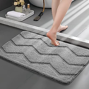 AIZIBLISH Bathroom Rugs Bath Mat, Non Slip Ultra Soft and Water Absorbent Bath Carpet, Machine Washable for Bathroom Floor, Under Sink，Shower and Tub, 16"x24", Light Grey