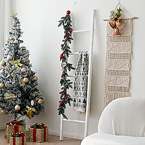 FUIN 6ft Wooden White Blanket Ladder Living Room Decorative Wall Leaning Farmhouse Quilt Display Holder Rustic Wood Towel Rack for Bathroom