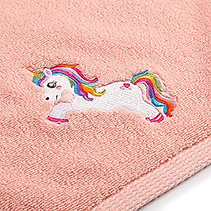 Quera 2 Pack Unicorn Hand Towels 100 Percent Cotton Embroidered Premium Luxury Cute Decor Bathroom Decorative Dish Set for Drying, Cleaning, Cooking,Girls Kids Gift 13.7'' x 29.5'',White,Pink,Rainbow