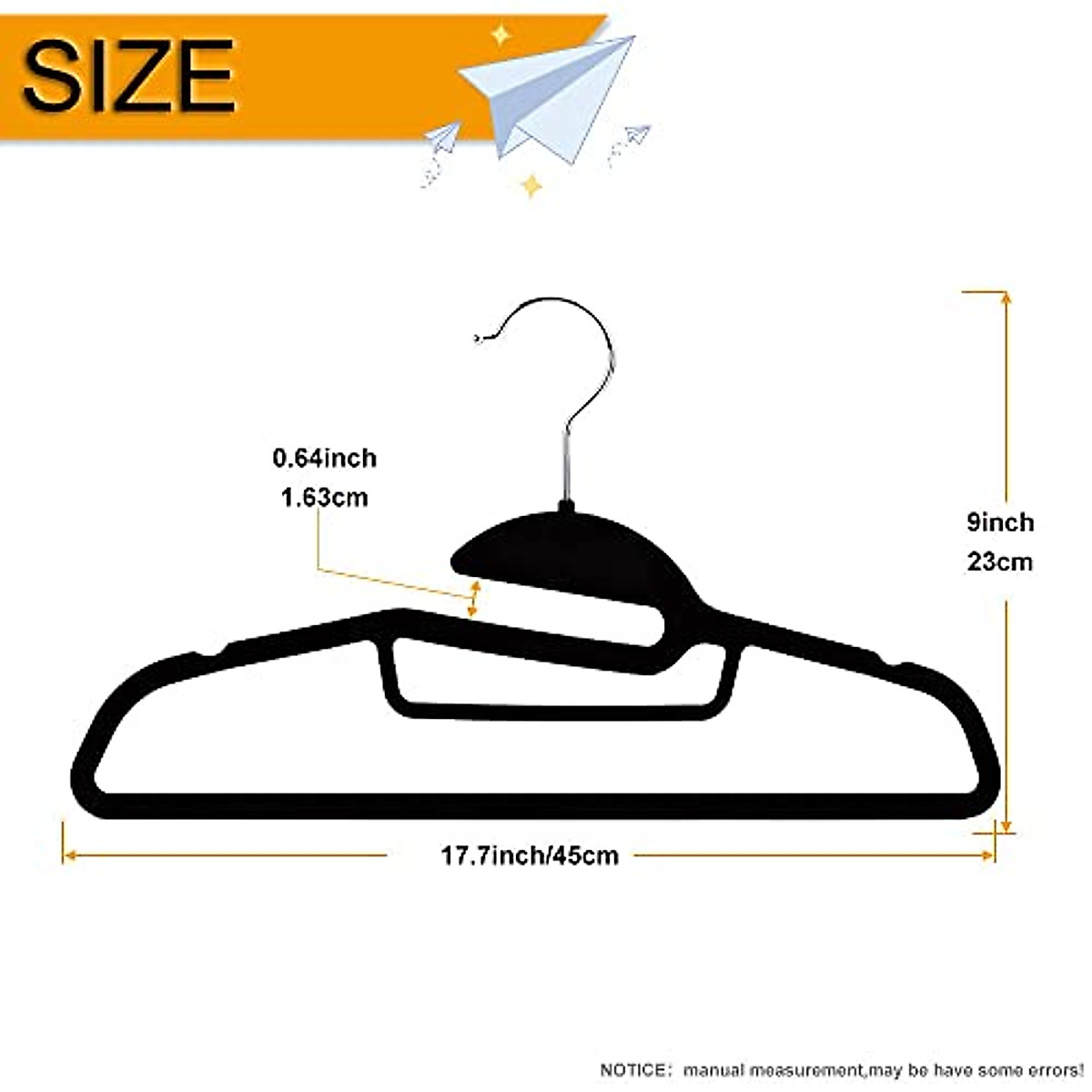 50 Pack Non-Slip Velvet Hangers Suit Clothes Hanger Space Saving Hangers 15~20LBS Heavy Duty Hangers 17.7inch (Black)