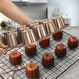 CGGYYZ Carbon Steel 12-Cavity Non-Stick Canele Mold Cake Pan, Gold