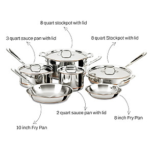All-Clad 600822 SS Copper Core 5-Ply Bonded Dishwasher Safe Cookware Set, 10-Piece, Silver