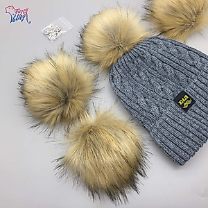 Furryvalley Faux Fur Pompom 6pcs DIY Crafts Fluffy Balls for Hat Shoes Scarves with Snap Fastener Removable Knitting Hat Horse Riding Hat Silk Accessories 6 Inch Extra Large(Brown)