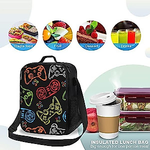 Wiqodme Colorful Joystick Game Controller Lunch Bag Insulated Lunch Box with Adjustable Shoulder Strap for Women Men Reusable Lunch Cooler Bag for Office Picnic