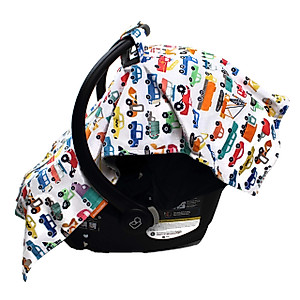 Dear Baby Gear Car Seat Canopy - Premium Infant Car Seat Cover for Maximum Protection and Style - Breathable - Car Seat Canopy - for Baby - Cars, Trucks, Heavy Equipments/Gray Smooth, 40" x 30"