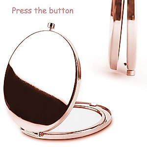 DemYing Folding Mini Pocket Mirror - Round, Rose Gold, Portable, Double Sided with 2x Magnification - Great Gift for Women, Mothers, Kids
