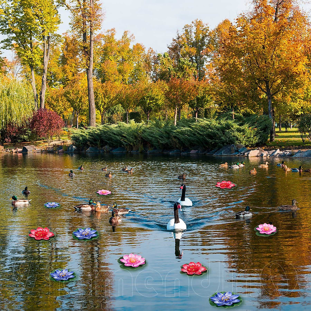 Framendino, 7 Pack Artificial Floating Foam Lotus Flower Water Lily Pads for Home Garden Pond Decoration