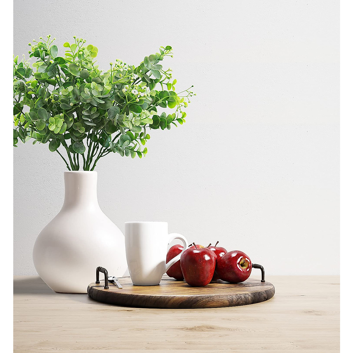 Season’s Need Decor 2 Bundles Artificial Boxwood Shrubs - Eucalyptus Greenery Stems - Fake Plants for Garden Home Porch Patio Window Box Bedroom Décor - Artificial Eucalyptus 15inches (Green)