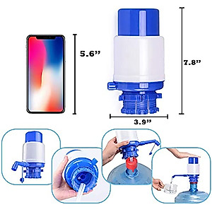 Qulable Manual Water Pump, Portable Water Jug Dispenser, BPA Free, 5 Gallon Water Pump with Cap Fits Most 2-6 Gallon Water Coolers for Camping, Sports, Family, School, Office