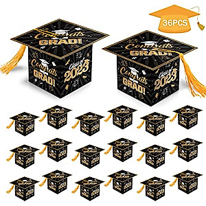 Graduation Party Favor 36 PCS Graduation Candy Boxes Black Gold Class of 2023 Congrats Grad Cap Shaped Favor Boxes Sweet Chocolate Gift Box with Tassels for 2023 Graduation Gifts Ceremony Party Decoration