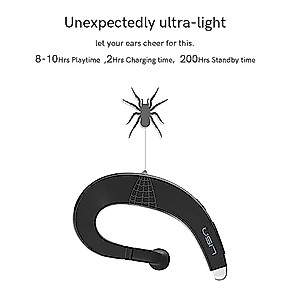 Ear Hook Wireless Bluetooth Headphone,LISN Painless Wearing Bluetooth Earpiece with Mic,Lightweight Non Ear Plug Single Ear Bluetooth Headset for Cell Phone 8-10 Hrs Playtime(Black)