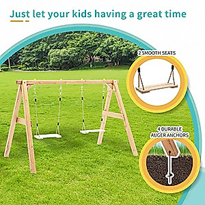 Heavy Duty Wooden Swing Frame for Kids, Upgraded A-Frame Porch Swing Bench Stand for Indoor Outdoor with 2 Pinch Free Belt Swings