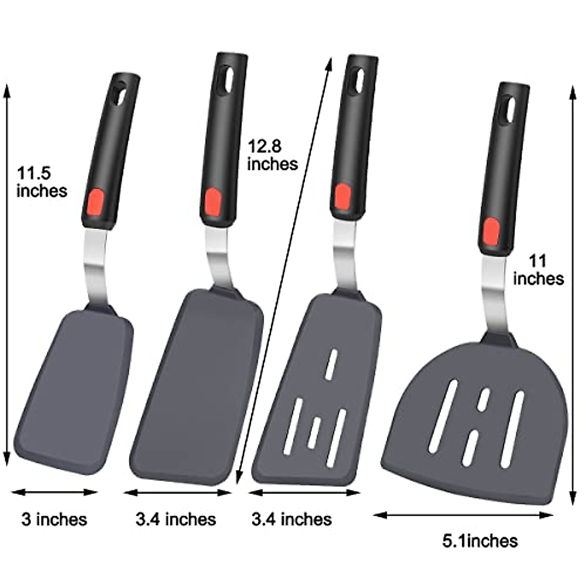 KLAQQED 4Pcs Spatula Silicone Heat Resistant Flexible Rubber Silicone Spatulas for Nonstick Cookware, Burger Pancake Spatula Turner Large Silicone Spatulas Set for Cooking Kitchen Utensils Set Black