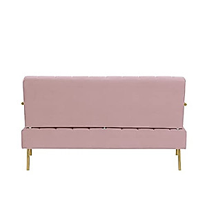 Velvet Upholstery Loveseat Tufted Futon Sofa,Australian Cashmere Fabric Accent 2-Seat Sofá Couch with Metal Legs&Throw Pillows for Living Room/Bedroom/Apartment/Office/Studio/Compact Space