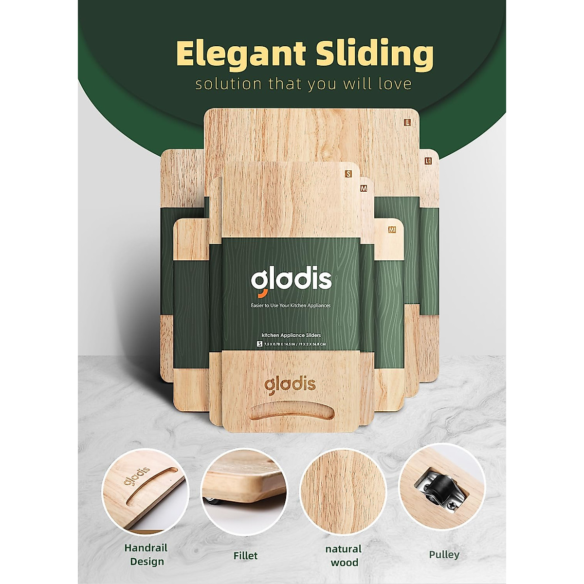 Kitchen Appliance Sliding Tray, [Upgraded Premium Rubber Wood] Gladis Countertop Slider under Cabinets, Easily Pull Out Rolling Tray for Keurig Single Cup, Cold Brew, Single Serve Coffee Maker