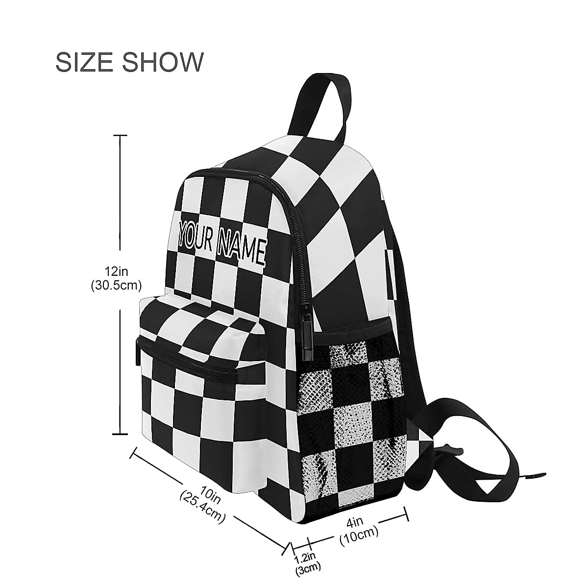ODAWA Custom Black and White Checkerboard Backpack for Boys Girls, Personalized Backpack with Name/Text, Customization Preschool Backpack Kindergarten