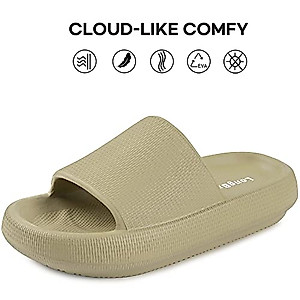 LongBay Cloud Slides for Women and Men, Comfy Pillow Slipper Shower Sandals Shoes with Arch Support for Pool Beach Home Indoor Outdoor Use, 14-15women/12-13men, Green