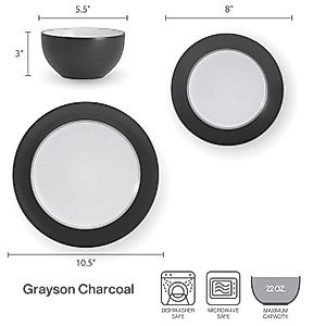 Pfaltzgraff Grayson Charcoal 12 Piece Dinnerware Set, Service for 4