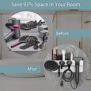 AdokeiTa Dyson Hair Dryer Holder, with Magnetic Hair Dryer Accessories Organizer for Dyson Supersonic Hair Dryer, Wall Mounted Hair Dryer Stand, Easy Installation, Save Space, Anti-Rust, White