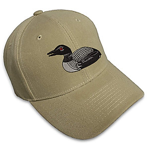 Baseball Cap Loon Embroidery Animals Birds Acrylic Hats for Men & Women Strap Closure Khaki Design Only