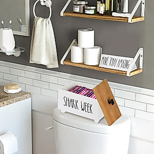 Tampon Holder for Bathroom, Tampon and Pad Holder Organizer with Lid, Tampon and Pad Storage Container with Decorative Bathroom Wooden Sign for Bathroom Accessories,Feminine Products Caddy (White 2)