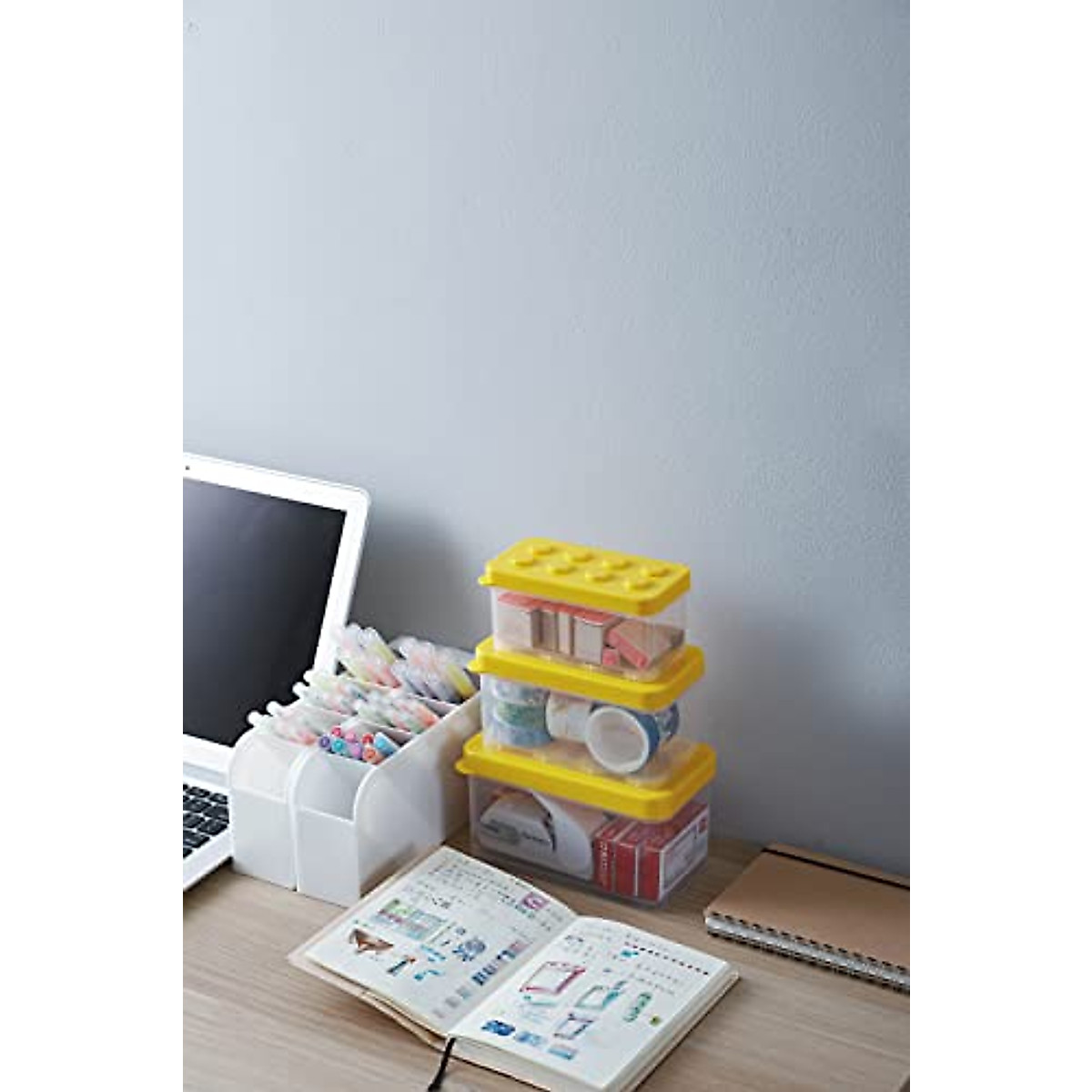 Momo's House Plastic Box Toy Organizers Containers with Lids Brick Shaped Kids Storage Toy Chest - Set of 3 Small Organizer for Building Brick Storage and Children Small Toys, Blue