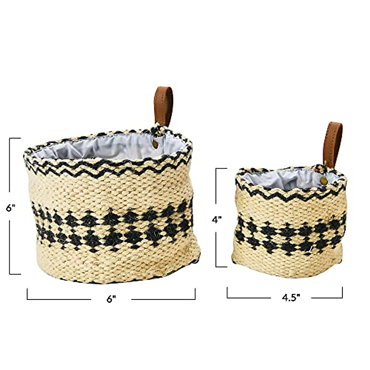Main + Mesa Woven Jute Baskets with Liner, Black/Cream, Set of 2 Sizes