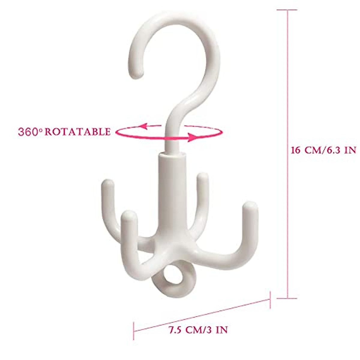 LIUHE 3 Pack Hangers for Closet, 4 Claws 360 Degree Rotatable, 6.3 Inches Large Size Twirl Stackable Hooks Tie Racks for Scarves Belts Ties Clothes Bags Shoes Scarf Closet Organizer Closet Storage