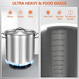 Falaja Large Stock Pot Set- 20 Quart Stockpots - Include Silicone Ladle, Slotted Spoon - Stainless Steel Cooking Pot, Soup Pot with Lid, Big Pots for Cooking, Induction Pot Stew Pot Pozole Pot
