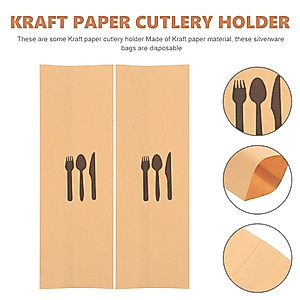 Cabilock 100pcs Kraft Paper Cutlery Holder Disposable Chopsticks Bags Paper Silverware Holder Utensil Holder Pockets Sleeve for Parties