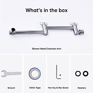 G-Promise Shower Head Extension Arm Solid Brass Adjustable Extender with Lock Joint, Standard 1/2", Rise or Lower Rainfall and Fixed Shower Head, 13" Height/Angle Adjustable Extension Arm Attachment