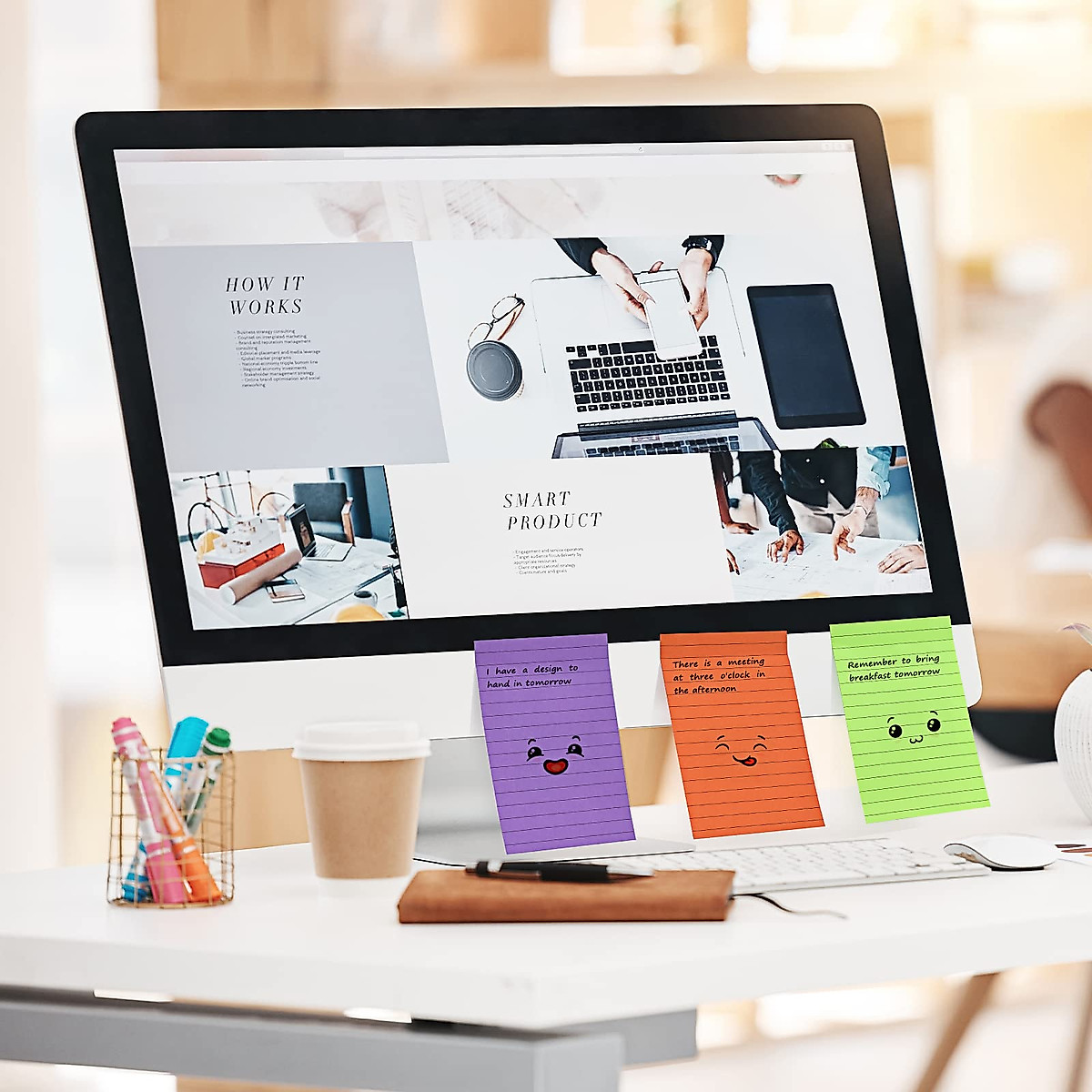 EOOUT 8 Pack Lined Sticky Notes 4x6 Inches, Bright Ruled Self-Stick Pads, Colorful Super Sticking Power Memo Pads, Strong Adhesive Notes for Home, Office, School, Meeting, 45 Sheets/pad