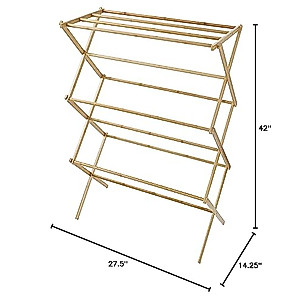 Lavish Home Bamboo Clothes Drying Rack- Collapsible and Compact for Indoor/Outdoor Use-Portable Wooden Rack for Hanging and Air-Drying Laundry