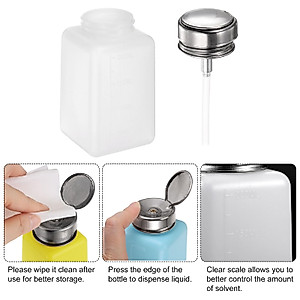 HARFINGTON Solvent Alcohol Dispensers 200ml(6.8oz) Push Down Liquid Dispenser Pump Bottle with Sealing Stainless Steel Lid for Acetone Cleanser Polish Remover, White