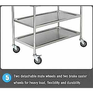 3 Tier Medical Equipment Cart with Brake Universal Wheel, Hotel Dining Cart, Beauty Salon SPA Rolling Trolley, 90cm Hieght