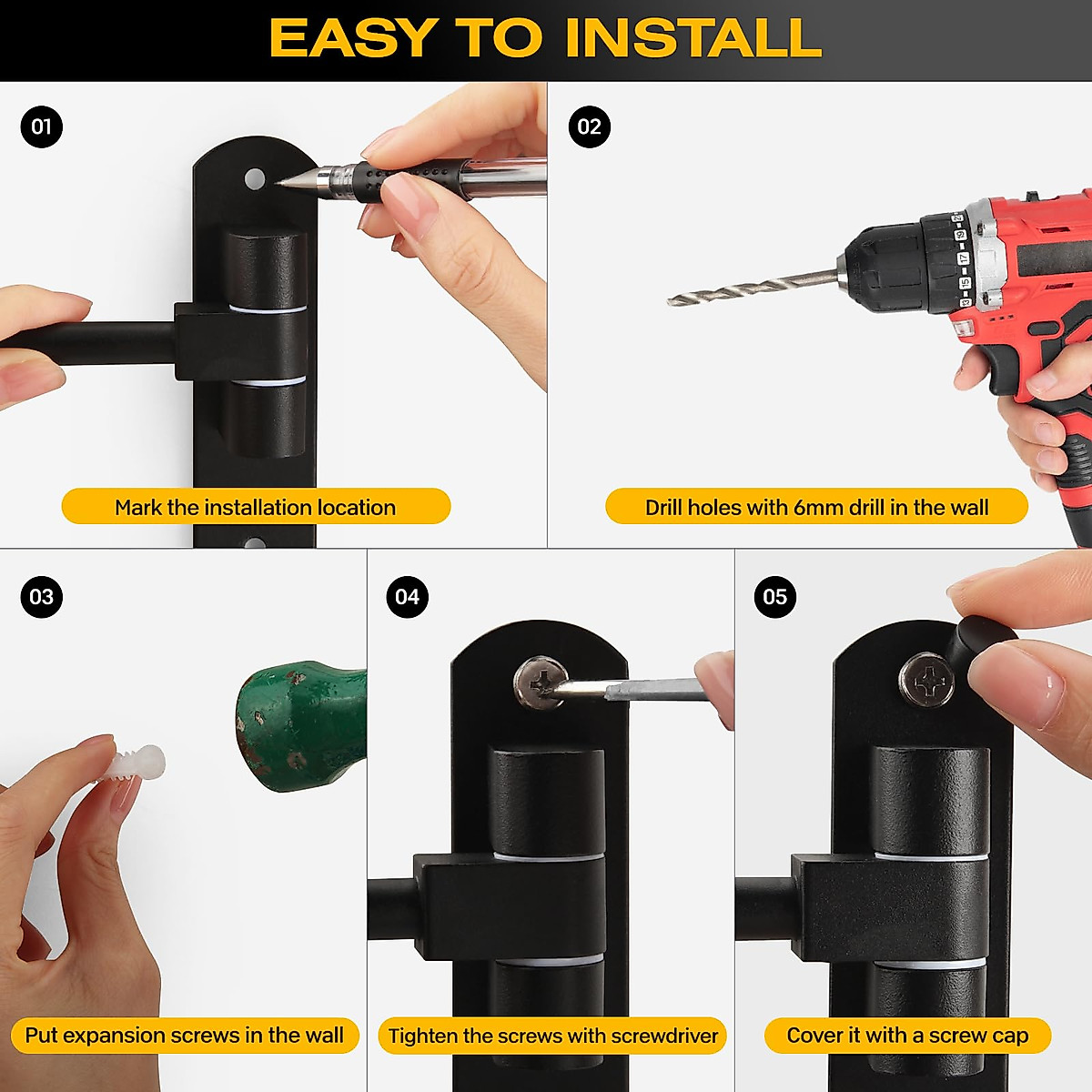 OPSOOPI Metal Helmet Holder Wall Mounted Motorcycle Helmet Holder, 180° Motorcycle Helmet Rack Helmet Hanger -2 Pack(2.6 inch)