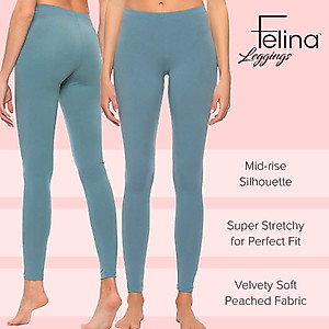 Felina | Velvety Soft Lightweight Style 2801 Leggings | Moisture Wicking | Yoga | 6 Pack (Small, Black)