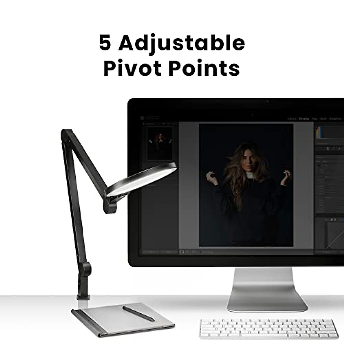 Lume Cube Edge LED Desk Light | Remote Work Swing Arm Desk Lamp with Clamp | Video Conferencing lighting, Zoom Webcam, Task Light, Drafting Light, Table Lamp | Adjustable Brightness, Color Temperature