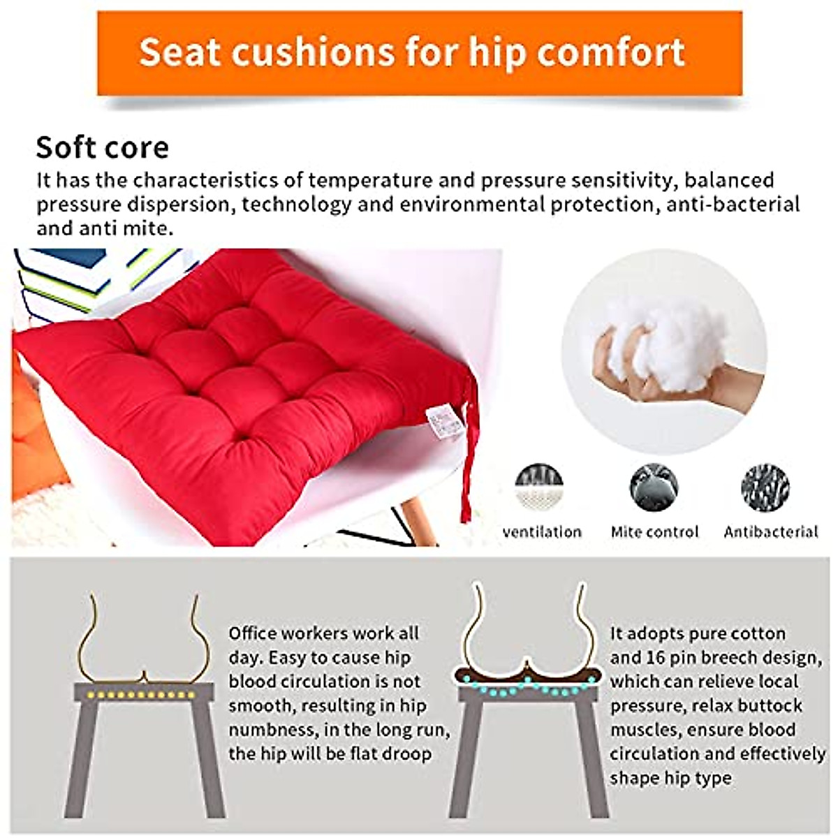 Set of 4 Dining Chair Cushions with Ties Soft Comfort Non Slip Square Seat Pads for Kitchen Dining Office Living Room Patio (Coffee)